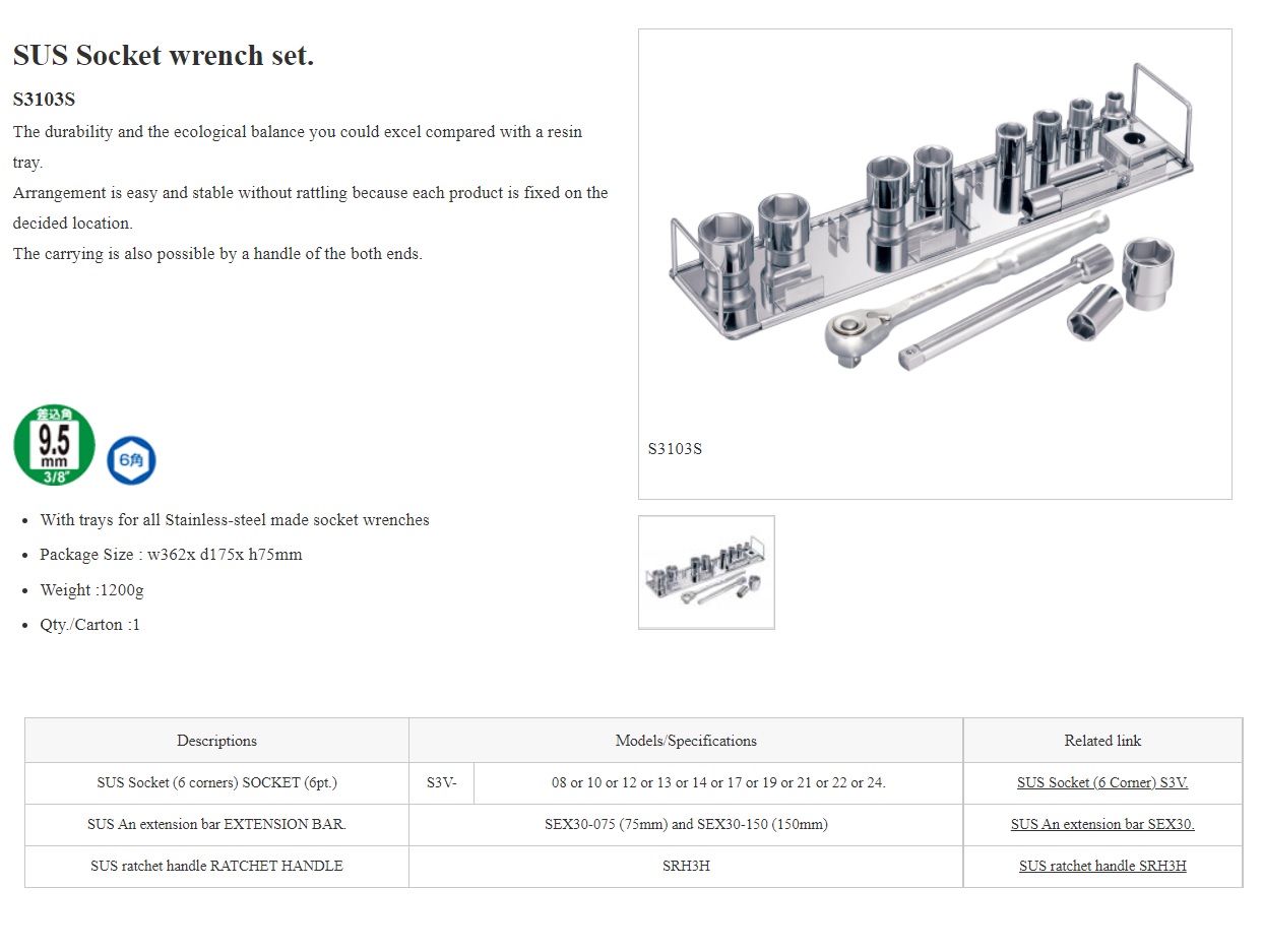 Ichiban Precision Sdn Bhd - Tone - Tone SUS Tool set. SUS Socket wrench set, SUS Socket set (6 ...